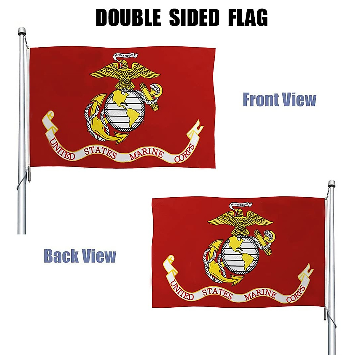 Marine Corps USMC Flag Double Sided 3x5 Outdoor Heavy Duty US Military Army Flags Long Lasting with 2 Brass Grommets