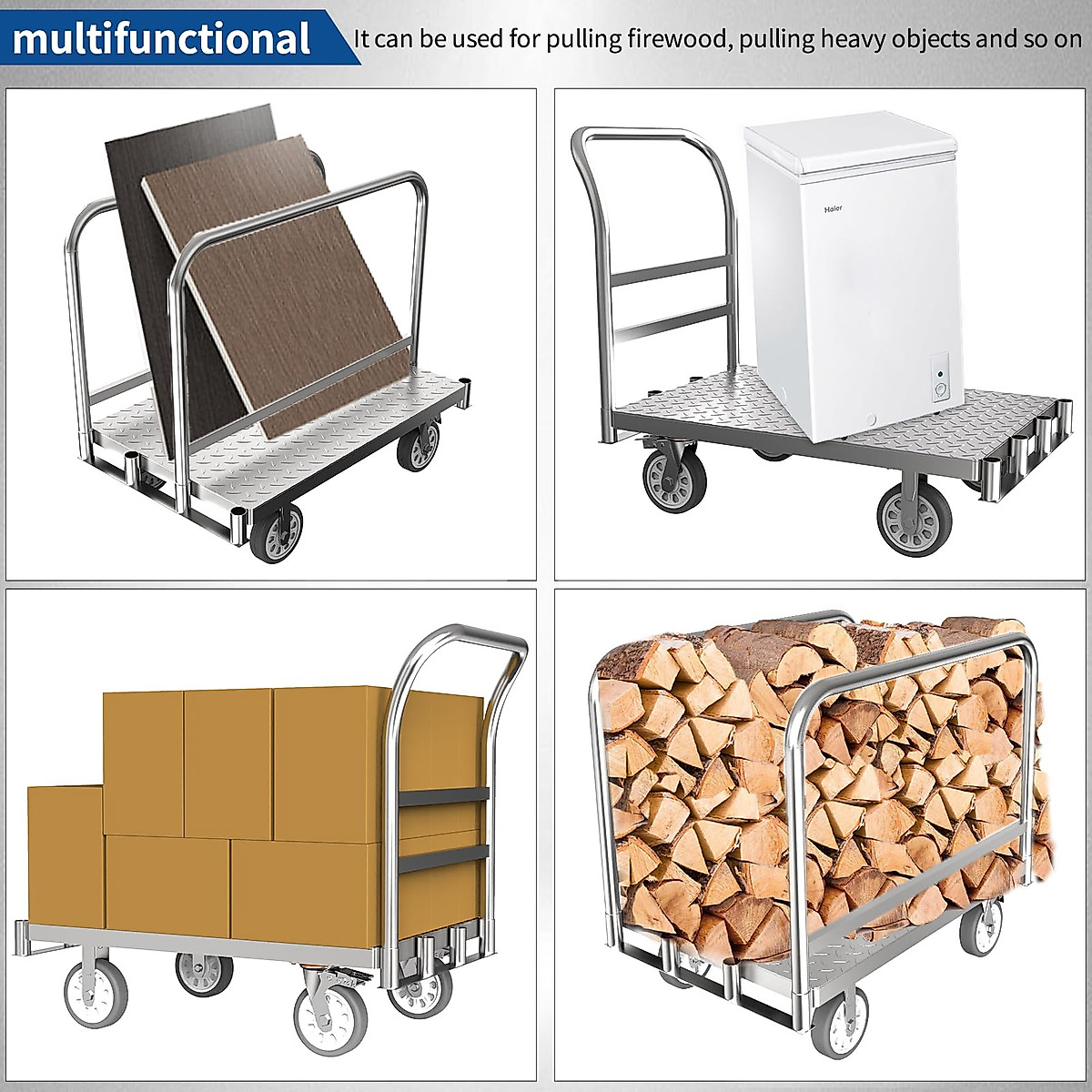 Facoba Platform Trucks, Panel Carts Heavy Duty, Drywall Cart, Capacity 2000lbs Platform Ppanel Cart, with 6" Swivel Brake Casters Lumber Cart, 1 Front Armrest and 2 Side Armrests Panel Truck Cart.
