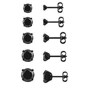 JOVIVI 20G Hypoallergenic Stainless Steel Cubic Zirconia Black Stud Earrings Set CZ Earrings for Men Women, 3MM/4MM/5MM/6MM/8MM,5 Paris