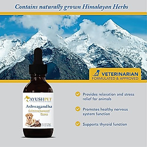 Ayush Pet Stress Support Ashwagandha Drops, Calm and Focus for Dogs or Cats, Alcohol Free Supplement, 2 oz.