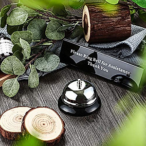 Boao Desk Service Dinner Bell Metal Construction Call Bell and Double Side No Receptionist Sign Please Ring Bell Sign for Service Assistance for Hotel School Restaurant Reception Area (sliver Bell)