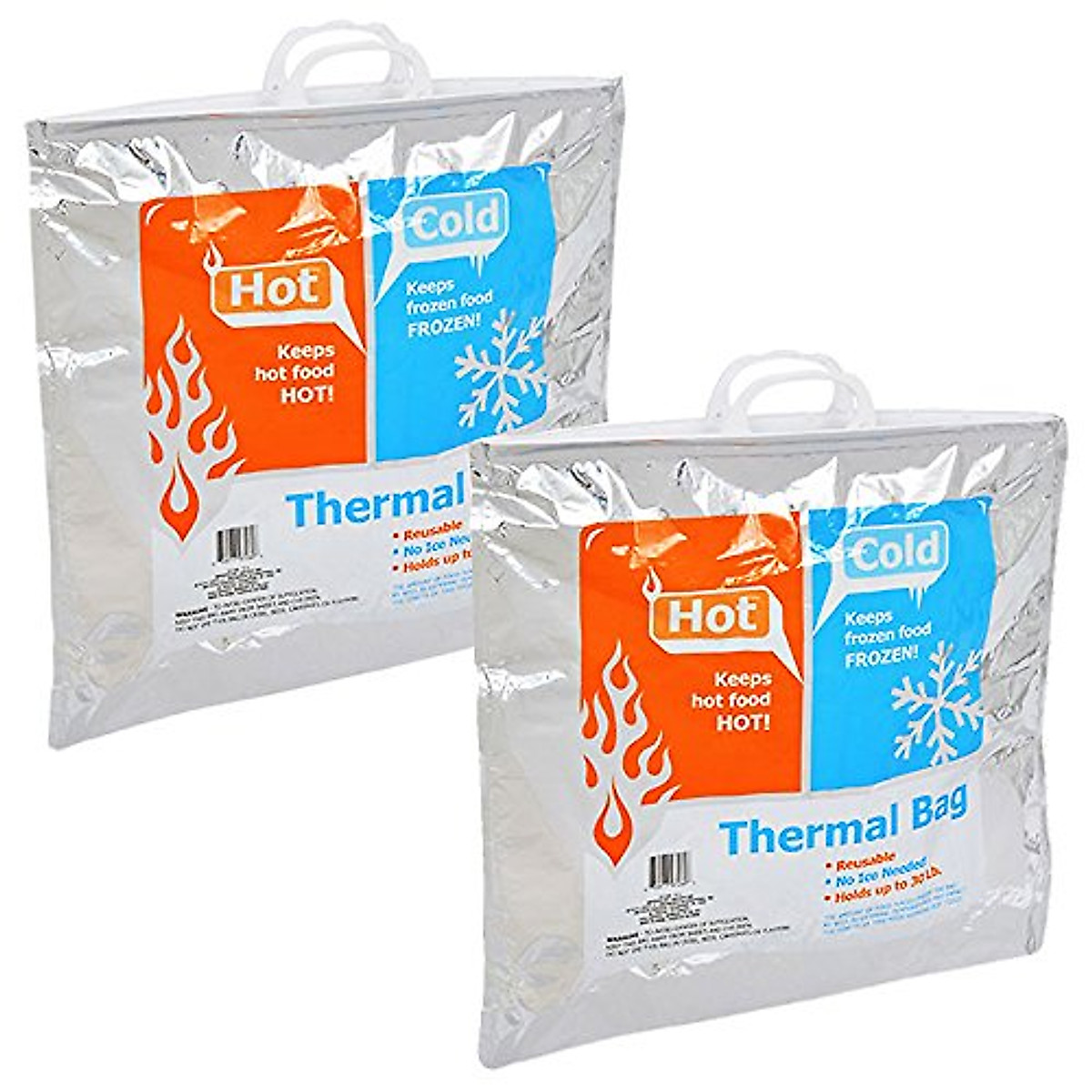 Insulated Resealable Jumbo Bag Set -- 2 Reusable Family Size Large Thermal Lunch Bags