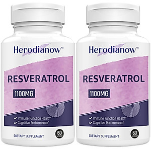 Herodianow Ultra High Purity Resveratrol, 1100 mg Trans- resveratrol Supplement, Antioxidant, for Immune System & Overall Health, 120 Capsules (Pack of 2)