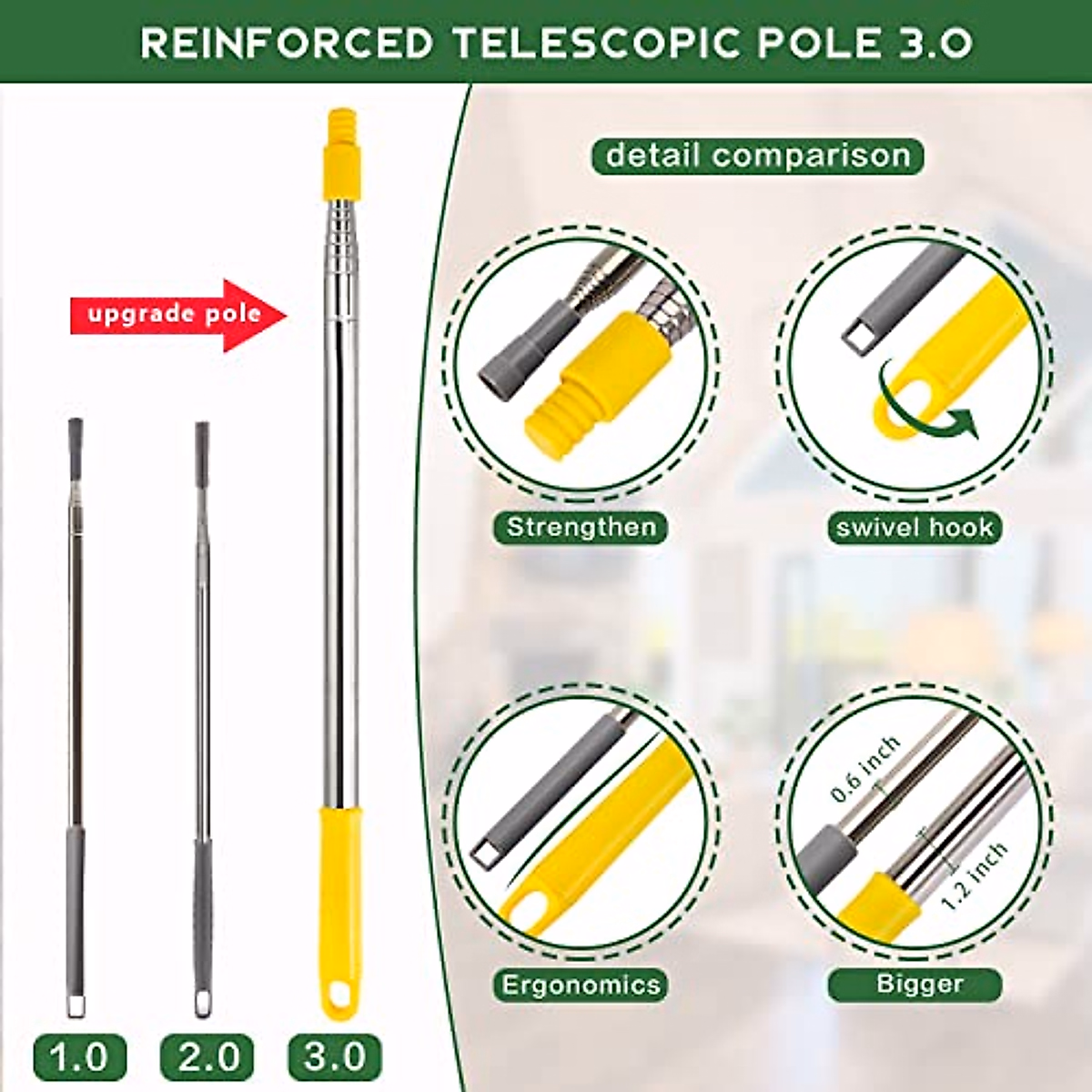 17 Foot High Reach Duster Kit with 2-to-9 Foot Extension Pole, Newliton 3-in-1 High Ceiling Chenille Duster, Microfiber Duster, Cobweb Duster, Indoor & Outdoor Extendable Bendable Duster Cleaning Set