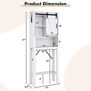 Giantex Over-The-Toilet Space Saver Cabinet - Freestanding Bathroom Storage Cabinet, 4-Tier Above Toilet Organizer with Sliding Barn Door, 3-Position Adjustable Shelves, Toilet Organizer Rack, White