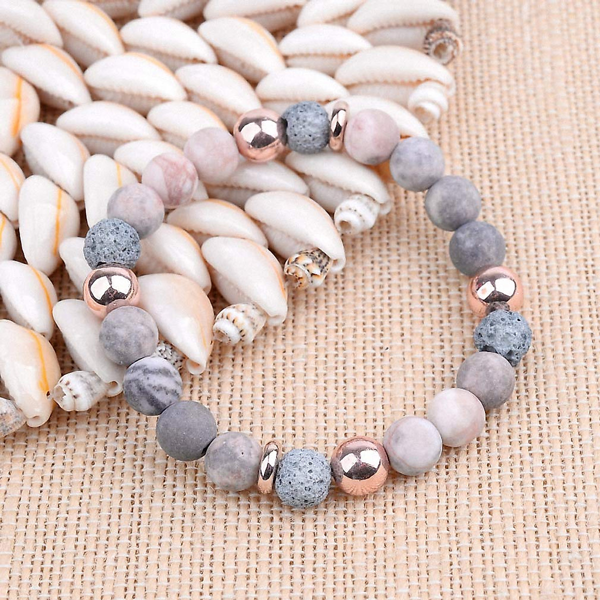 Barsly Elastic Natural Agates Lava Stone Couple Distance Bracelets Aromatherapy Essential Oils Diffuser Unisex Bracelets Lava Agate Rose Gold