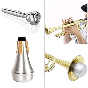 3 Pack Trumpet Mouthpiece (3C 5C 7C) with Lightweight Aluminum Practice Trumpet Mute Silencer Fit for Yamaha Bach Conn King Replacement Musical Instruments Accessories, Gold