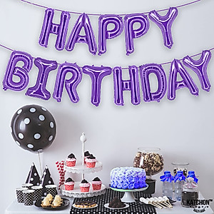 KatchOn, Purple Happy Birthday Balloons - 16 Inch, Helium Supported | Foil Happy Birthday Balloons Purple for Unicorn Birthday Decorations | Happy Birthday Balloon Banner, Purple Birthday Decorations
