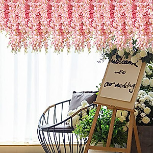 GOOCHOO 12 Pack 3.6 Feet Artificial Fake Wisteria Vine Ratta Hanging Garland Silk Flowers String Party Home Wedding Decor, (Light Pink)