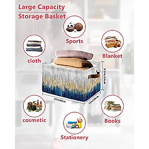 Storage Bins Large Storage Cubes 15x11x9.6 inch Abstract Blue and Golden Pattern Foldable Storage Basket for Shelves for Organizing Closet Shelf Nursery Toy