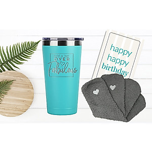 Sodilly Not A Day Over Fabulous 45th Birthday Women Present Gift Set - Tumbler - Fuzzy Socks - Cute Card - Birthday Celebration Set for Women - Ideal Birthday Present for Woman - Bestie and Sister