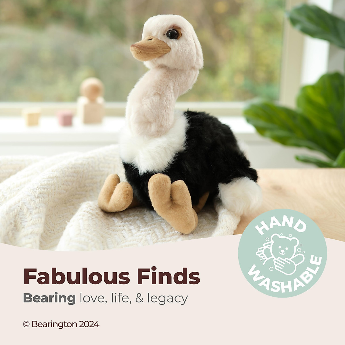 Bearington Ollie The Ostrich: Hand-Sewn 9” Tall Stuffed Ostrich with Ultra-Soft Feathers, Realistic Details and Premium Fill; Great Birthday, Anniversary, for Animal and Exotic Bird Lovers