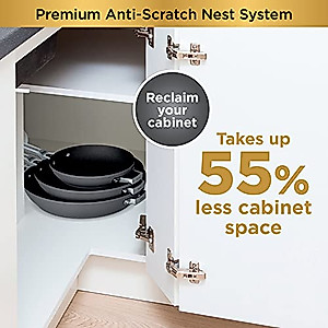 Ninja C53000 Foodi NeverStick Premium 3-Piece Fry Pan Set, Anti-Scratch Nesting Cookware, Hard-Anodized, Nonstick, Durable & Oven Safe to 500°F, Slate Grey