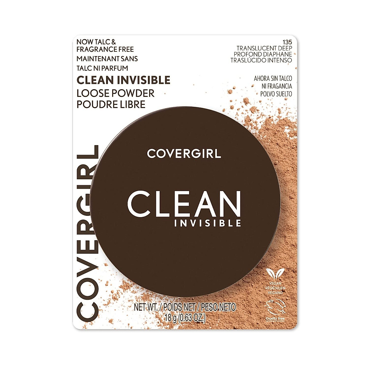 COVERGIRL Clean Invisible Loose Powder - Loose Powder, Setting Powder, Vegan Formula - Translucent Deep, 20g (0.7 oz)