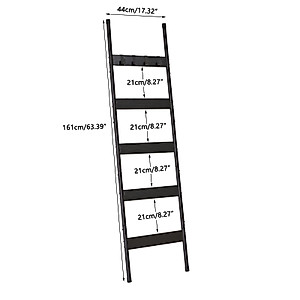 IBUYKE Blanket Rack Towel Rack Holder with Hooks Blanket Ladders Wall Leaning Metal Holder Rack for Bathroom,Bedroom Home Decor Black TTR005B