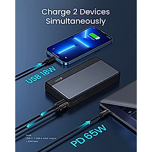 AOHI Laptop Power Bank, 100W 30000mAh USB C Portable Laptop Charger, PD3.0 Fast Charging Phone Laptop Charger Battery Pack for MacBook Pro/Air, XPS, iPad Pro, iPhone 14/13/12, Galaxy, Switch, Black