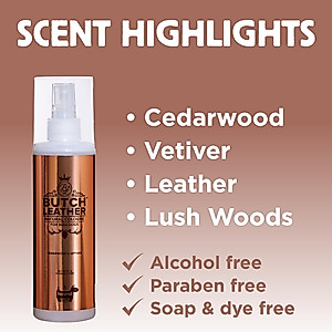 hownd Butch Leather Natural Cologne Deodorizer & Shine Spray For Dogs, Long Lasting, Cedarwood & Vetiver - Freshen Up Between Baths, No Alcohol, Parabens, Soap or Dyes 8.5oz