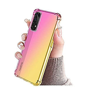 KOARWVC Case for Realme 7 4G/Realme Narzo 20 Pro Case, Crystal Clear Case Gradient Slim Anti Scratch TPU Shockproof Protective Phone Cases Cover for Realme 7 4G (Pink/Gold)