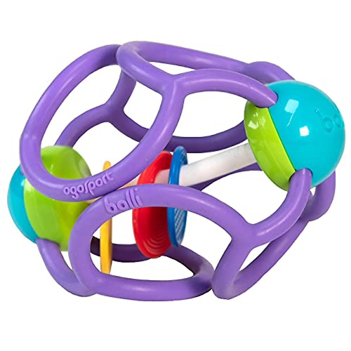 OgoBolli Rattle & Teether Toy for Babies - Tactile Sensory Ball - Stretchy, Soft Non-Toxic Silicone - Ages 6 Months and up - Purple
