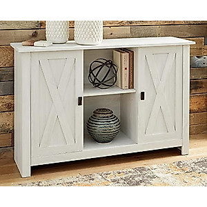 Signature Design by Ashley Turnley Farmhouse Accent Cabinet or TV Stand, Fits TVs up to 52", Whitewash