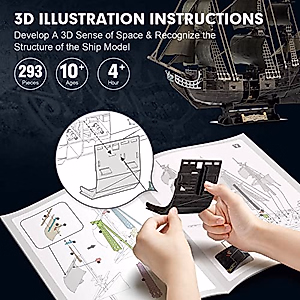 3D Puzzle for Adults Moveable LED Pirate Ship with Detailed Interior Decoration, Large Queen Anne's Revenge Desk Puzzles, Difficult 3D Puzzles with Lights Gifts for Men Women