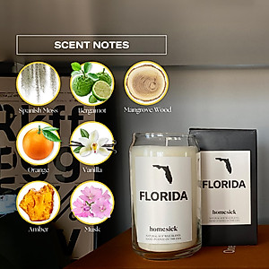 Homesick Scented Candles for Home (Florida) - 13.75 oz Long-Lasting Soy Wax Jar Candle for Women & Men for All Occasions, 60-80 Hours Burn Time - Notes of Moss & Bergamot