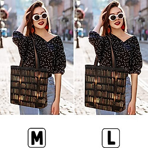 AUUXVA Women Tote Bag Medium Handbags Library Bookshelf Pattern Shoulder Bags with Zipper Satchel Bags Purse for Work Travel Beach Shopping School Gift Bags
