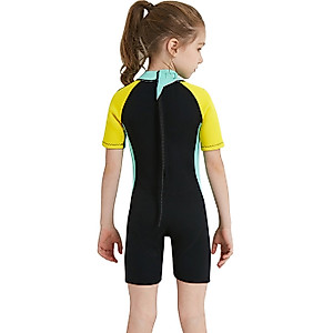 DIVE & SAIL Kids Shorty Suit Short Sleeve Warm Wetsuit 2.5mm Diving Suit Full Suit Back Zipper One Piece Swimsuit Green S