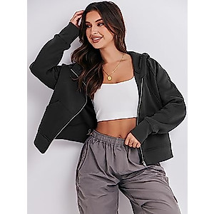 ANRABESS Hoodies for Women Casual Long Sleeve Jackets Oversized Fleece Sweatshirts Zip Up 2023 Y2k Hooded Teen Girl Tops Trendy Fall Clothing Black A1015heise-L