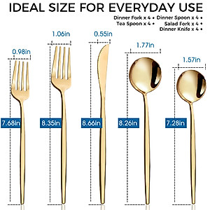IFERRENS 20-Piece Gold Silverware Set for 4, Titanium Golden Stainless Steel Flatware Set, Golden Cutlery Set for Home and Restaurant, Daily Utensil, Mirror Polished, Dishwasher Safe, Serving for 4