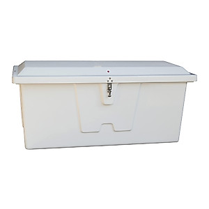 TAYLOR MADE PRODUCTS Stow 'N Go Small Fiberglass Dock Box, White (24"H x 54"W x 22"D) – Fiberglass construction, UV gelcoat finish, stainless steel lockable latch and hardware – 2020108652