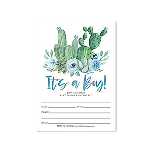 25 Blue Cactus Baby Shower Invitations, 25 Books For Baby Shower Request Cards, Sprinkle Invite Boy, Bring A Book Instead Of A Card, Baby Shower Invitation Inserts Baby Shower Guest Book Alternative