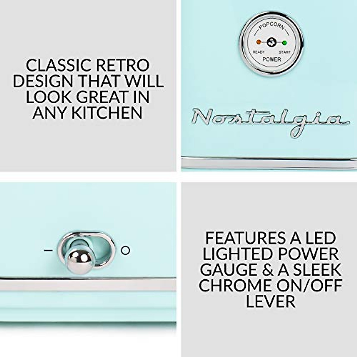 Nostalgia Hot-Air Electric Popcorn Maker, 12 Cups, Healthy Oil Free Popcorn with Measuring Scoop, Retro Aqua