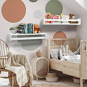 Lixintray Nursery Book Shelves Set of 2, 24inch Floating Bookshelf Natural Solid Wood Book Shelf for Kids Room Nursery Room, Wall Mounted Shelves Bedoom Bathroom Toy Kitchen and Decor Storage