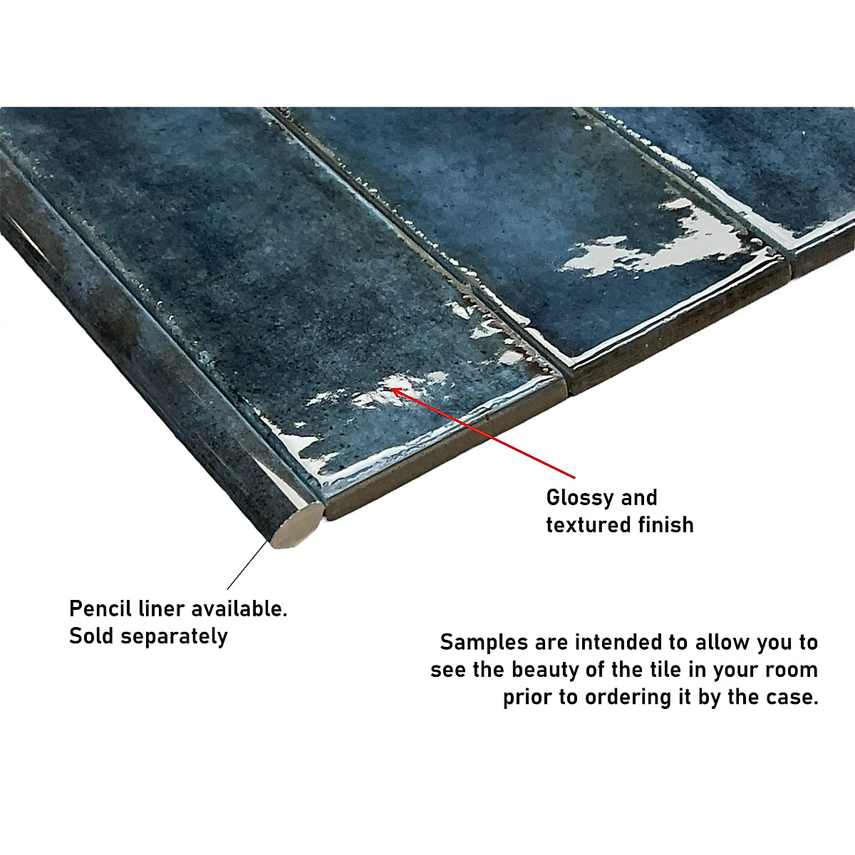 Scandiano Series Handmade Glossy 2.5x10 Subway Porcelain Wall Tile for Kitchen Backsplash, Bathroom Wall, Accent Wall, Fireplace Surround (Blue, Sample)