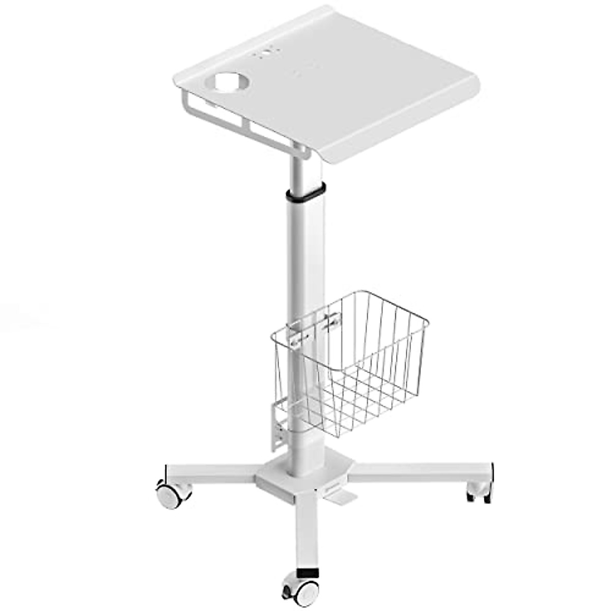ONKRON Rolling Laptop Stand - Computer Cart with Wheels - Standing Desk On Wheels - Foot Pedal Pneumatic Height Adjustable Table On Wheels - Utility Medical Cart - Desk Load up to 17.6 Lbs, White