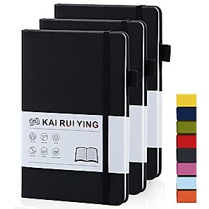 KaiRuiYing 3 Pack Journal Notebook with Pen Holder, A5 Notebooks for Work/Writing, College Ruled Notebook for School, Thick Journal for Men/Women, Note Book/Pads for Note Taking, Lined Notebook