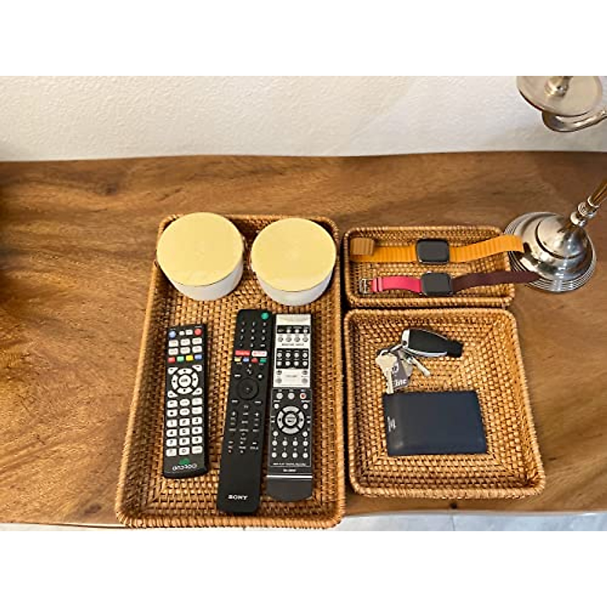 Rattan Tray Set of 3 - Serving Tray Wicker Rattan Set - Tabletop Cake, Fruit Platter, Coffee Table Tray - VILLAGE WONDERS