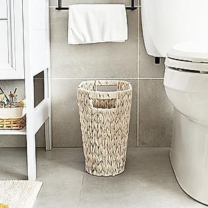 GRANNY SAYS Wicker Trash Can, Waterproof Bathroom Trash Can, Wicker Waste Basket for Bathroom, Decorative Boho Trash Can, Waste Basket for Bedroom, Office, 19 Liters/5 Gallons