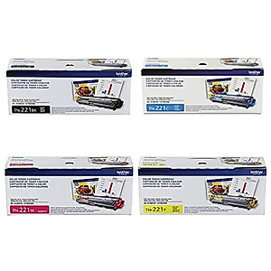 Brother Genuine TN221BK, TN221C, TN221M, TN221Y Color Laser Black, Cyan, Magenta and Yellow Toner Cartridge Set