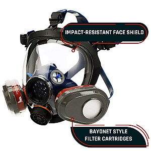 PD-101 Inferno Red Mirrored Full Face Organic Vapor & Particulate Respirator - Dual Activated Charcoal Filtration - Full Face Eye Protection Mask