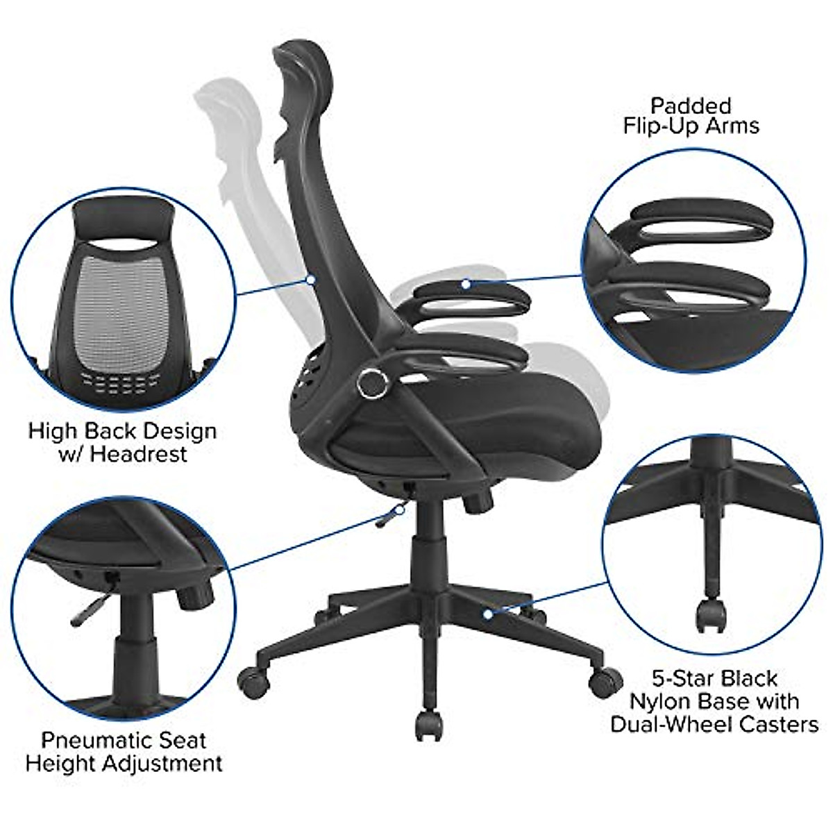 Flash Furniture Ivan High Back Black Mesh Executive Swivel Office Chair with Flip-Up Arms