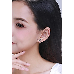 Coodilor 925 Sterling Silver Bow Stud Earrings With Cubic Zirconia, 14K White Gold Plated Earrings for Women, Perfect for Gift