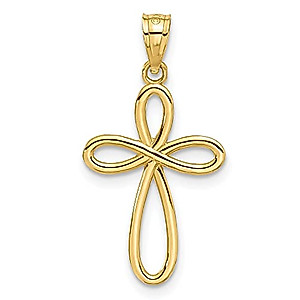 IceCarats 14K Yellow Gold Ribbon Holy Cross Necklace Religious Pendant Jesus Christ Charm 29mm x 14mm Only
