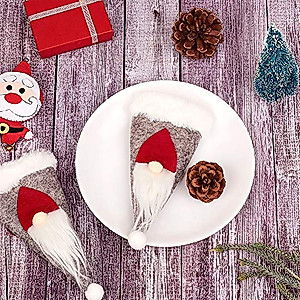 XIMINZ 12Pcs Christmas Santa Hats Silverware Holders, Nordic Santa Gnome Knife and Fork Holder Cover Tableware Bag Cutlery Holder Plush Bag Christmas Party Table Dinner Decor (red+grey)
