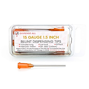 Dispense All - 14 Gauge 1.5 Inch Blunt Tipped Dispensing Needles, Luer Lock, 10 Count