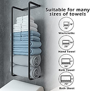 Towel Rack for Bathroom, Wall Mounted Stainless Steel Bathroom Organizer, Bath Towel Holder Wall Towel Rack for Rolled Towels, for Modern Small Space Bathroom Towel Storage - Black