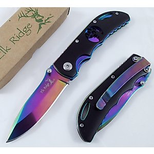Wild Turkey Handmade Rainbow Frame with Black Overlay with Elk Cutout Knife