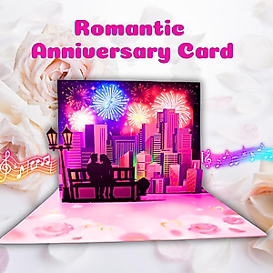 APOTODITO Anniversary Pop up Cards, Musical Anniversary Card with Light and Music, Happy Anniversary Cards for Men Women Couple Wife Husband Valentine (Pink)