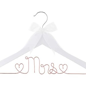 Ella Celebration Mrs Wedding Dress Hanger, Wood and Wire Hangers for Bride to be Gown (White with Rose Gold Wire)